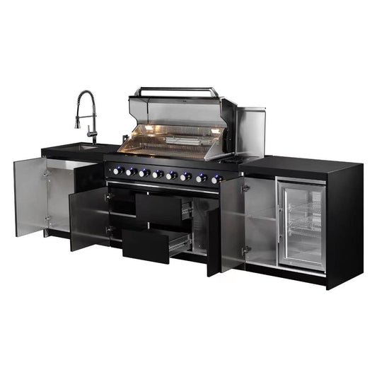 Aspire 6 Burner BBQ Outdoor Modular Kitchen with Sink, Single Fridge